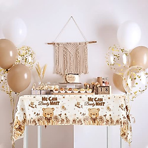 GREHUMOR Bear Baby Shower Decoration- 3Pcs Plastic We Can Bearly Wait Tablecloth Neutral Bear Theme Party Table Cover for Baby Birthday Party , Boy or Girl Baby Shower,Gender Reveal Party Supplies