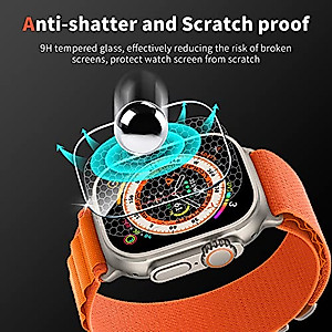 [3 Pack] Compatible for Apple Watch Ultra 49mm Screen Protector, EWUONU Tempered Glass 49mm Film Bubble Free Anti Scratch HD Clear Ultra-thin Replacement Screen Protector for Apple Watch Ultra, Clear