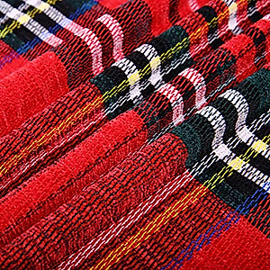 JUDYBRIDAL Plaid Chenille Throw Blanket, Extra Soft Cozy Knitted Decorative Blanket, All-Season Dual-Sided Home Decor Blanket with 3 Inches Tassel for Bed Sofa Couch Chair 50" W x 67" L（Red）