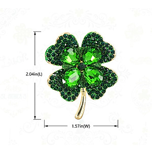 Gyn&Joy Green Crystal Lucky Four Leaf Clover Shamrock Brooch Pin