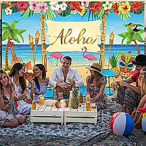 Hawaiian Aloha Party Decoration, Extra Large Summer Luau Beach Party Banner Backdrop Background Photography for Birthday Musical Party Baby Shower Tropical Tiki Themed Decoration, 72.8 x 43.3 Inch