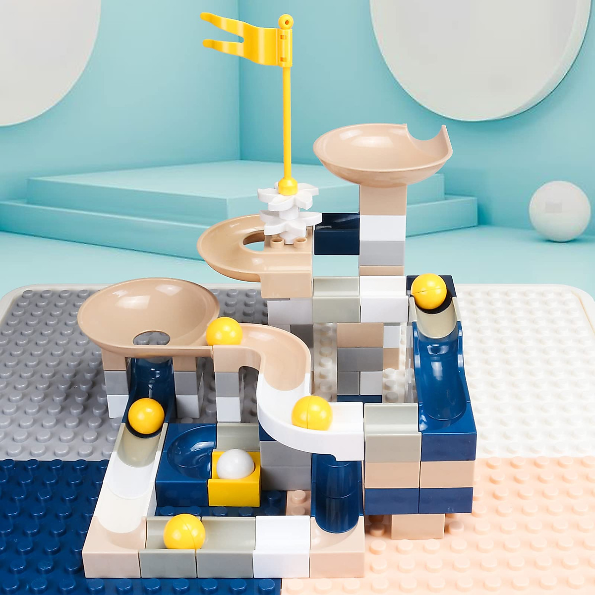 KIDCHEER Kids Table and Chair Set with 100PCS Marble Run, Toddler Table All-in-One Multi Activity Playset, Toddler Building Blocks Toys for Learning & Playing, Water & Sand Game