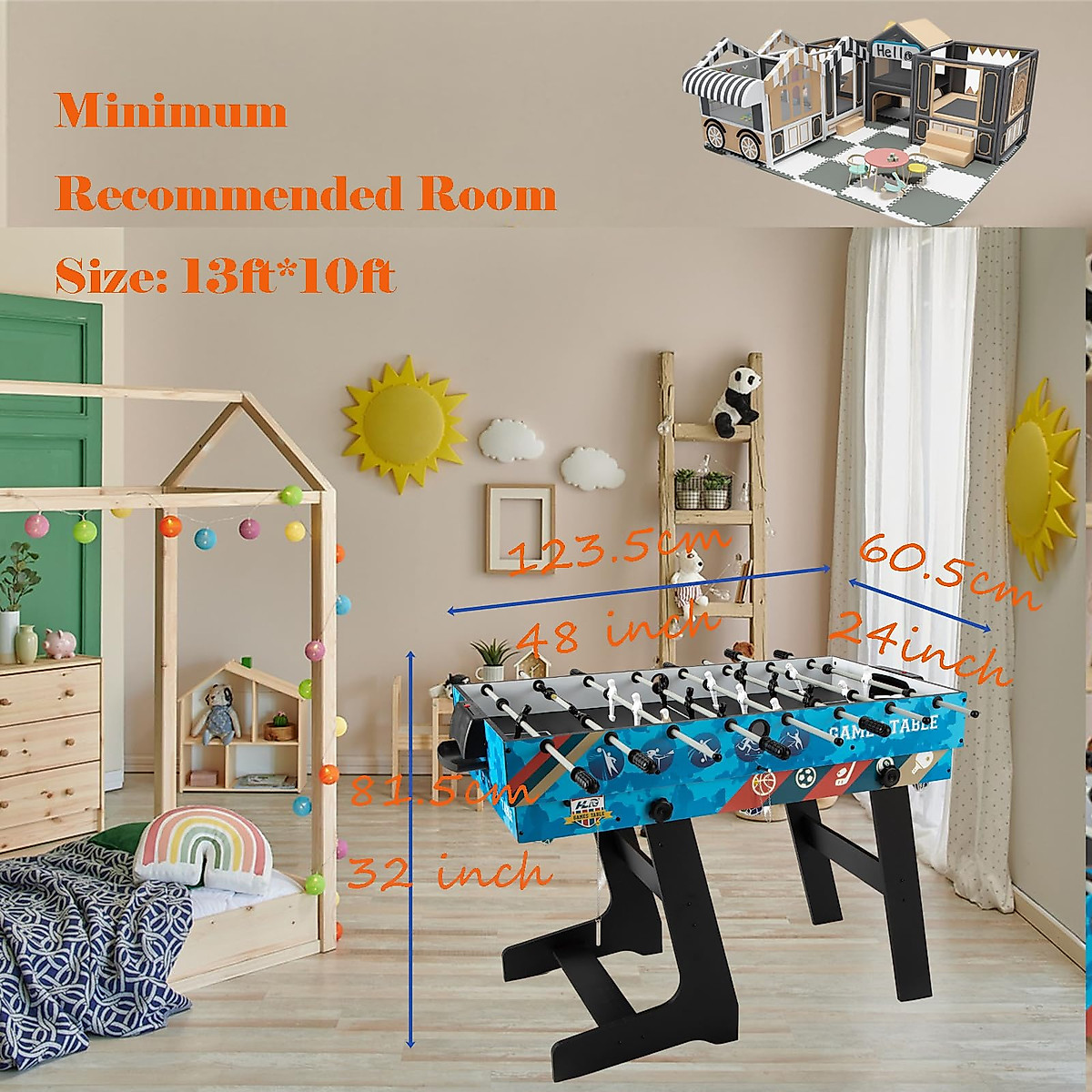 HLC 4FT Multi Function Combo Game Table with Pool Billiard Slide Hockey Foosball Basketball and Table Tennis