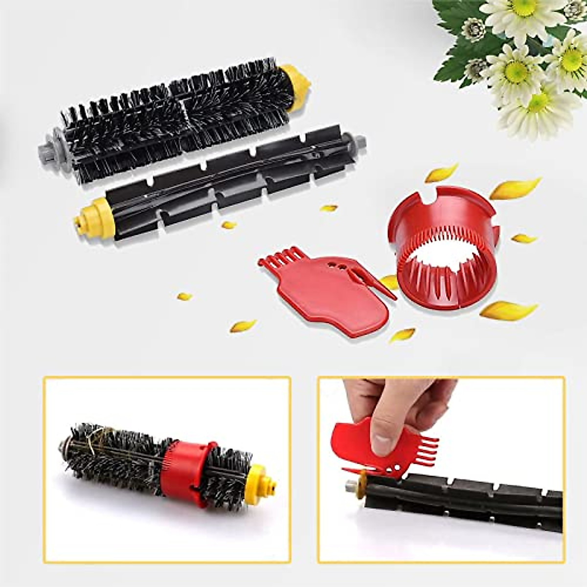 Rumba Replacement Parts for iRobot Roomba 675 650 677 692 671 694 691 614 615 635 676 670 645 655 690 600 Series 595 585 Vacuum Cleaner Accessories,1 Caster Wheel, Bristle Brush,4 Side Brush,2 Filter