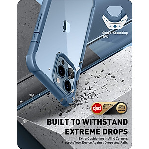 Clayco Forza Protective Case for iPhone 13 Pro Max 6.7 inch (2021 Release), Built-in Screen Protector, Dual Layer Rugged Cover with Full-Body Soft TPU Bumper (Azure)