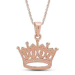 Jewel Zone US Natural Diamond Crown Pendant Necklace in 14K Rose Gold Over Sterling Silver