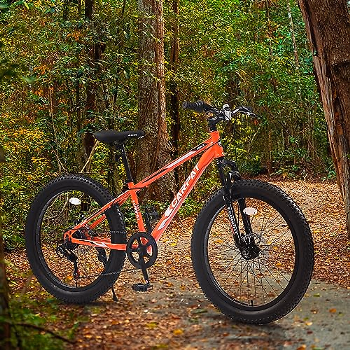 ZLECTIO Mountain Bike for Men and Women with 7 Speeds, 24 Inch Fat Tire Bikes with Front Suspension and High-Carbon Steel Frame, Orange Adult/Teenanger Road Bicycle for Outdoor Camping Riding