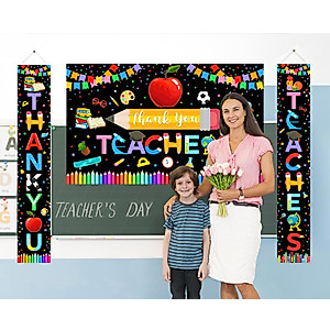 Lecheme Thank You Teachers Decorations Teacher Appreciation Week Porch Signs Backdrop Teacher Appreciation Banner for School Classroom Decor (Black, 71x43'')