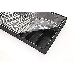 BENIZZA Under Bed Shoe and Clothes Storage Organizer - Customizable & Adjustable Dividers, Perfect Container for Under Bed or Closets, Sturdy Sides and Bottom, Large Shoes, Kids Men Women (Black)
