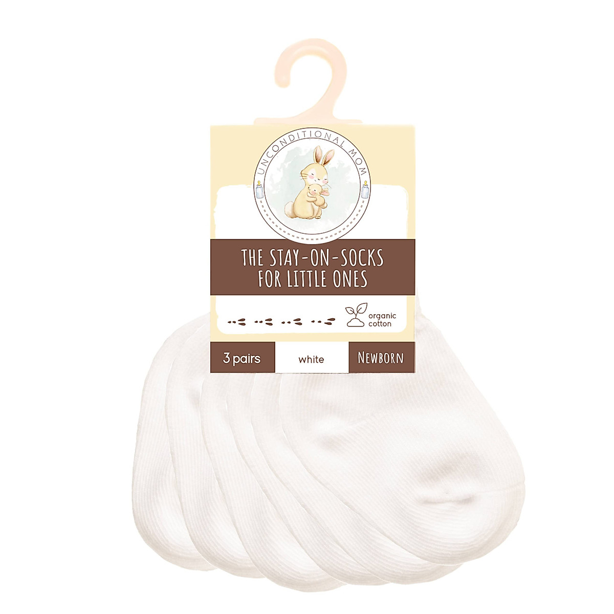 Unconditional Mom 3 Pairs of Newborn Socks - Adjustable Infant Socks with Velcro - Baby Socks 0-3 Months - White Cotton Organic Preemie Socks for Baby Boy and Girl