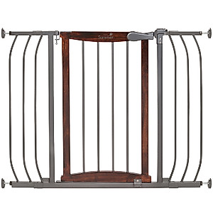 Summer by Ingenuity Anywhere Decorative Walk-Thru Pet and Baby Gate, 28" - 42.5" Wide, 30” Tall, Install In-between Rooms, Doorways and Stairways - Walnut Wood with Charcoal Metal Accents