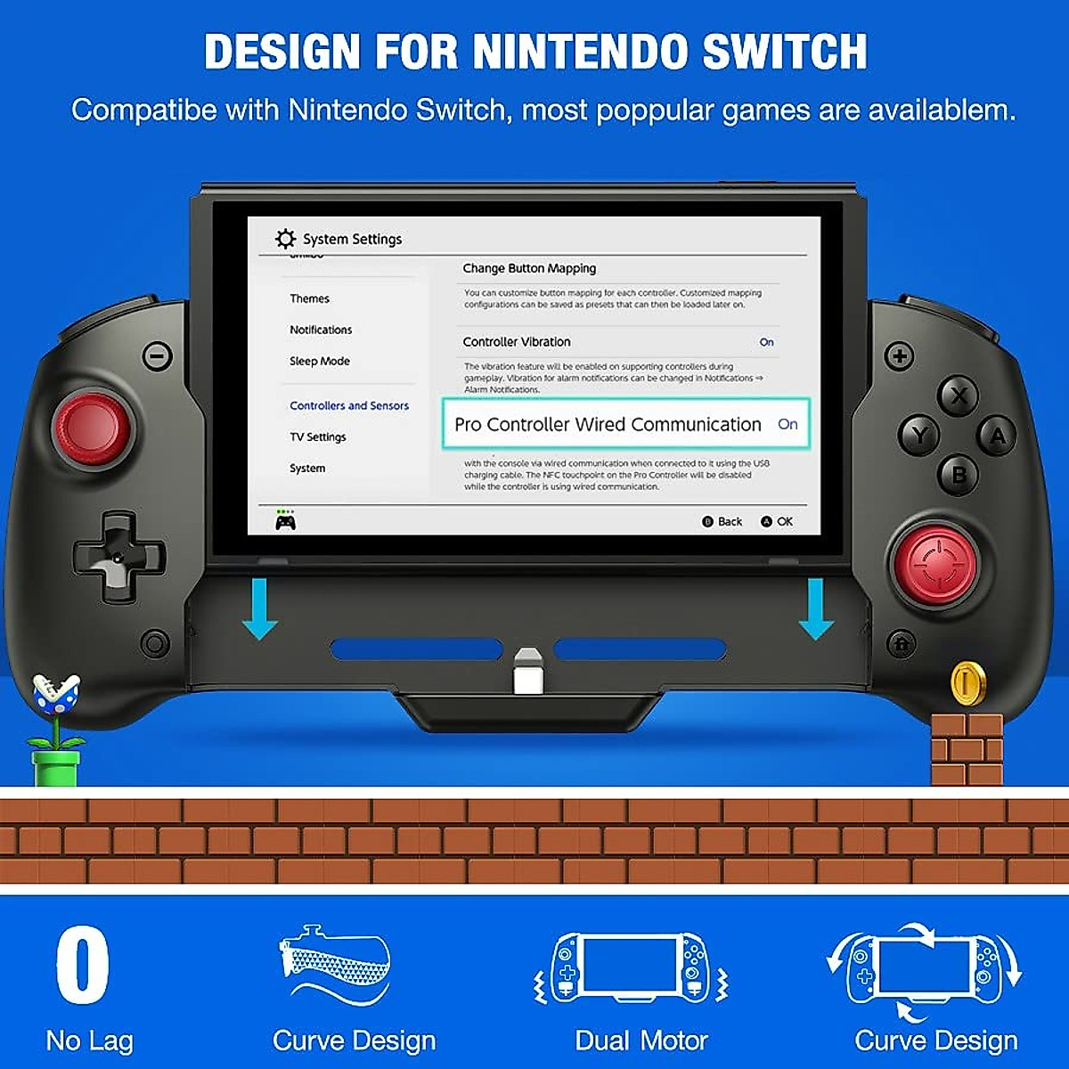 NinjaPlusOX Switch Controller for Nintendo Switch, Switch Pro Controller Wired Connection With Gyro Sensor, Double Vibration and Screenshot Functions, 6 PCS Replacement Joystick Caps