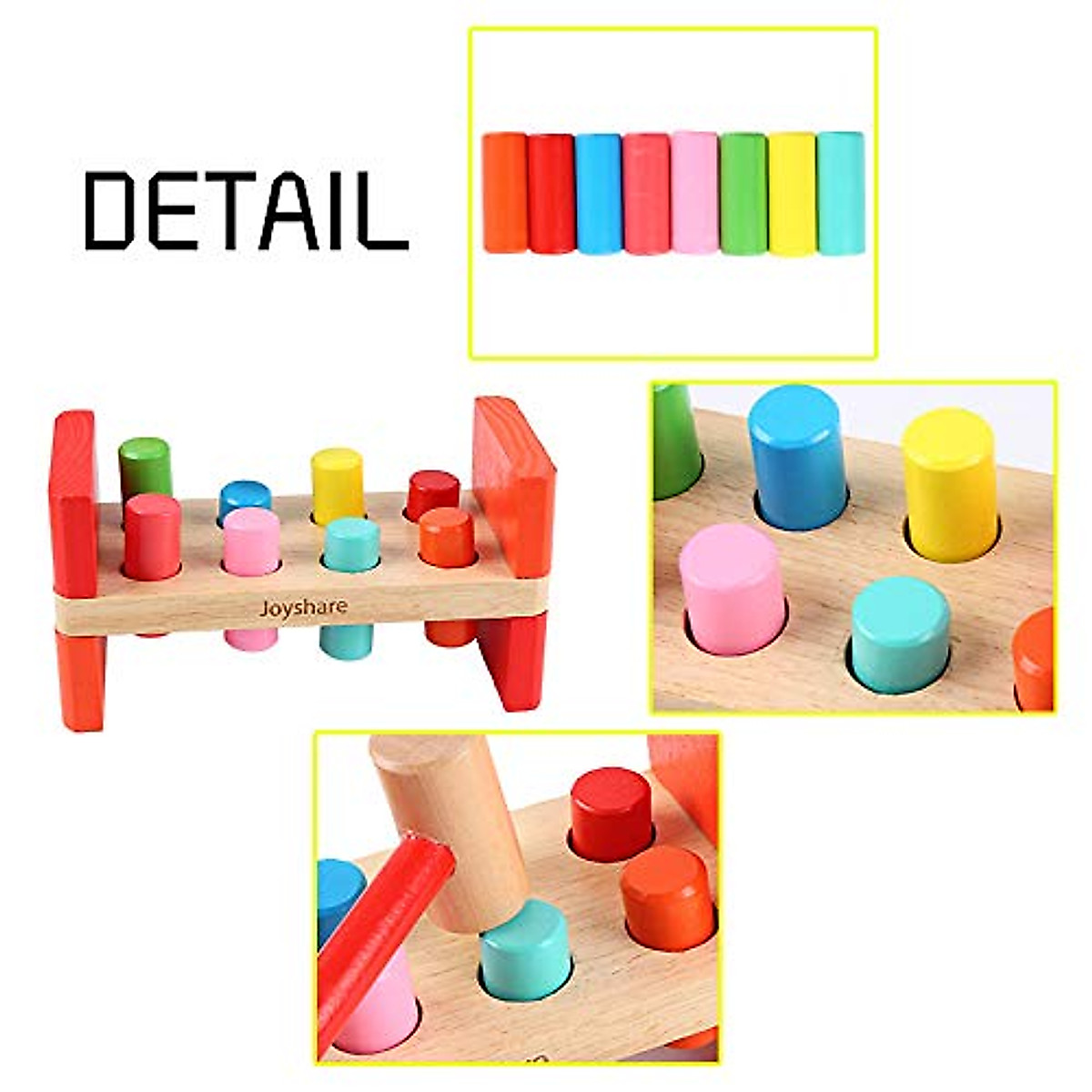 Joyshare Pounding Bench Wooden Toy with Mallet, Hammer Toys for Toddlers 2-3 4 5 Year Old