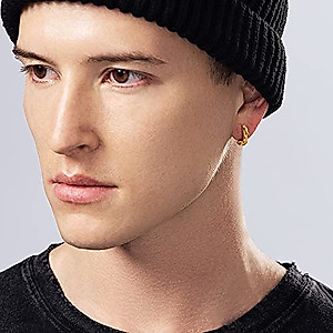 Immobird Gold Hoops Earrings 15mm Unique Geometric Cut Face 925 Sterling Silver Hoop Earrings Men or Women