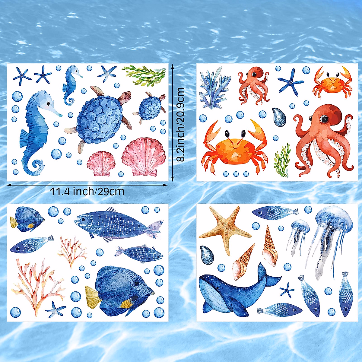 97 Pieces Glow in The Dark Sea Wall Decal Stickers Fish Glow Wall Stickers Ocean Wall Decals Removable Glowing Sticker Fluorescent Starfish Shell Waterproof Peel and Stick for Kids Bedroom Decor