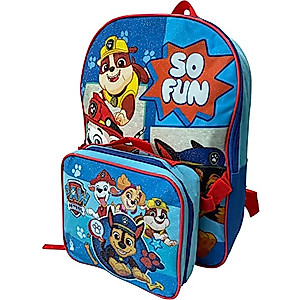 Fast Forward Paw Patrol So Fun 15 Inch Kids Backpack With Removable Lunch Box Set (Blue-Red)