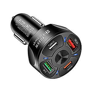 Car Charger Adapter,4 Ports USB Fast Car Charger QC3.0/PD20W/Type-c/2.1A, Smart Shunt Car Phone Charger Compatible iPhone 14 13 12 Pro Max/All Smart Phones (Black)