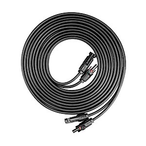 QWORK Solar Cable: 20-ft 2x10 AWG Twin Wire Solar Extension Cable, Copper Strand, Complete with Female and Male Connectors - Ideal for Homes, Shops, and RV Solar Panels