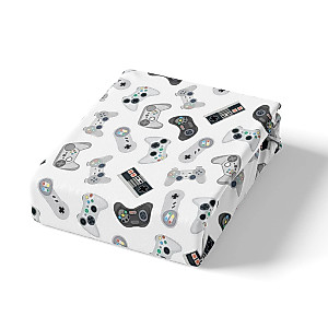 Manfei Teens Gaming Sheet Set Full Size Kids Video Games Bedding Set 4pcs with Deep Pocket Fitted Sheet + Flat Sheet + 2 Pillowcases Boys Gamer Controller Bed Sheet Set for Game Room Decor