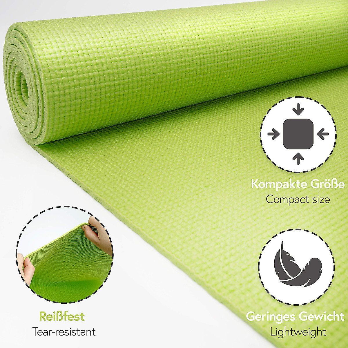 POWRX Yoga Mat with Bag | Exercise mat for workout | Non-slip large yoga mat for women, 68" x 24" Green, 0.15 Inches Thickness