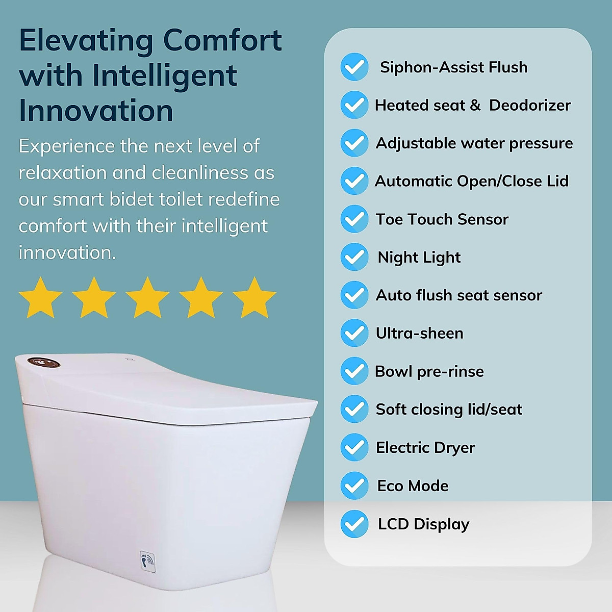 Trone Tahum Bidet Toilet Tankless Toilet with Heated Seat SyphonAssist Flush and Advanced Toe Touch Technology Smart Toilet for Bathroom