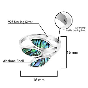AeraVida Tropical Rainbow Abalone Shell Leaf Wrap .925 Sterling Silver Ring (7)