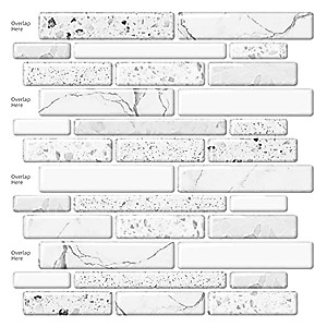 Art3d Peel and Stick Brick Kitchen Backsplash Self-Adhesive Wall Tile Stone Design, 10 Sheets (White)