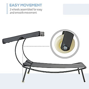 Outsunny Patio Double Chaise Lounge Chair, Outdoor Wheeled Hammock Daybed with Adjustable Canopy and Pillow for Sun Room, Garden, or Poolside, Grey