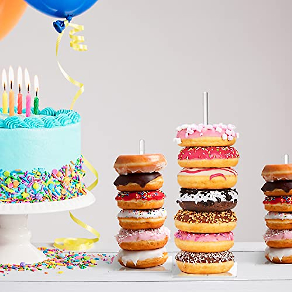 8 Pieces Acrylic Donut Stand Display Acrylic Doughnut Dessert Stand Table Clear Donut Bagel Display Clear Stand Holder Dessert Stand Table for Wedding Birthday Party, 10 inch and 15 inch