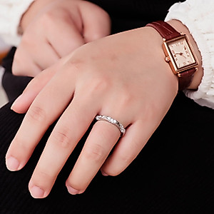 ZYI Moissanite Promise Rings Jewelry—One Simulated Diamond Eternity Rings for Women Sterling Silver Rings Plated White Gold D color VVS1 clarity Engagement Bands for Anniversary