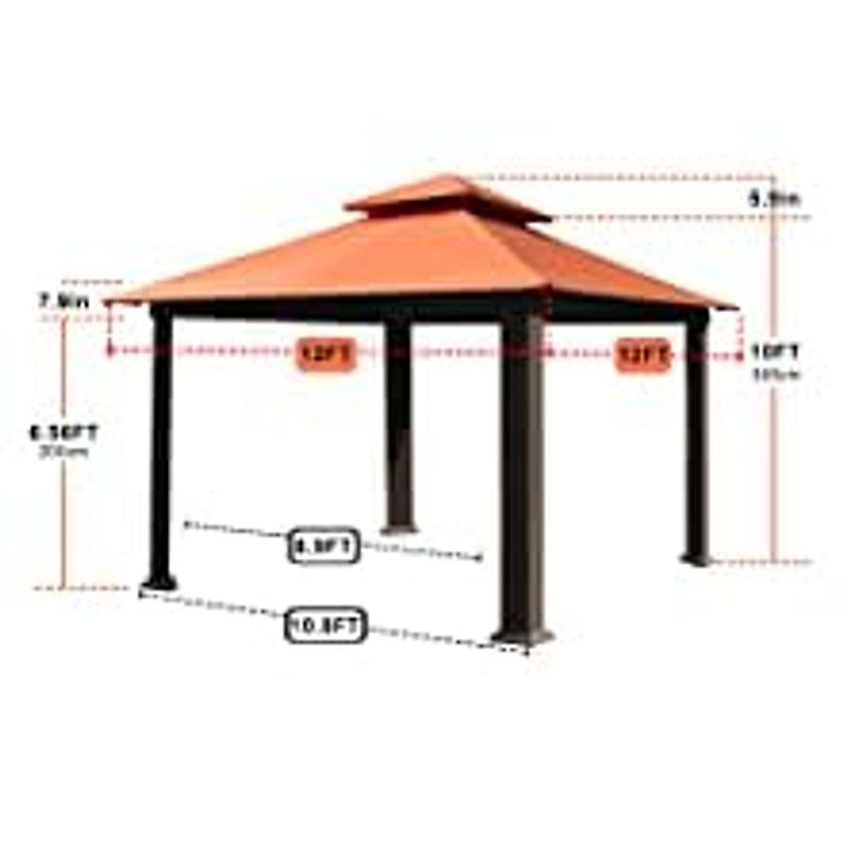 EliteShade USA 12x12 feet Sunumbrella Titan Patio Outdoor Garden Backyard Gazebo with Ventilation and 5 Years Non-Fading,Orange