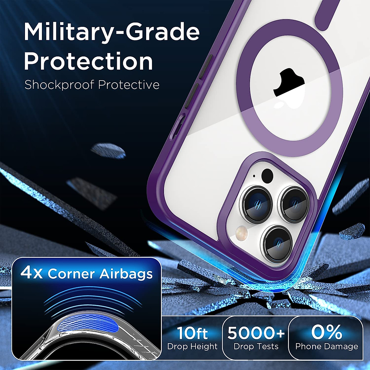 SUCGLES for iPhone 14 Pro Max Case with MagSafe [Ultra Strong Magnetic] [12FT Military Drop Protection] [Shockproof Bumper] Slim Thin Mag Safe Promax Phone Cover for Apple 14pro Max (Deep Purple)