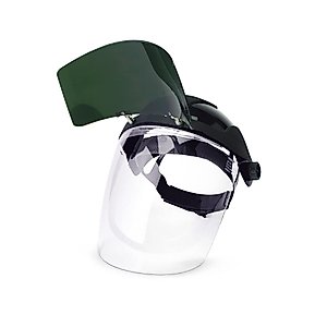 Sellstrom DP4 Face Shield - Lightweight Mask with High Impact Crown & Ratchet Headgear for Work, Grinding, Plasma/Flame Cutting - ANSI Z87.1 - Clear Anti Fog Polycarbonate Window -UV/IR Flip Up Visor