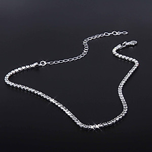 Avanlin Rhinestone Choker Necklaces Silver Plated 1 Layer Necklace Chain Jewelry for Women