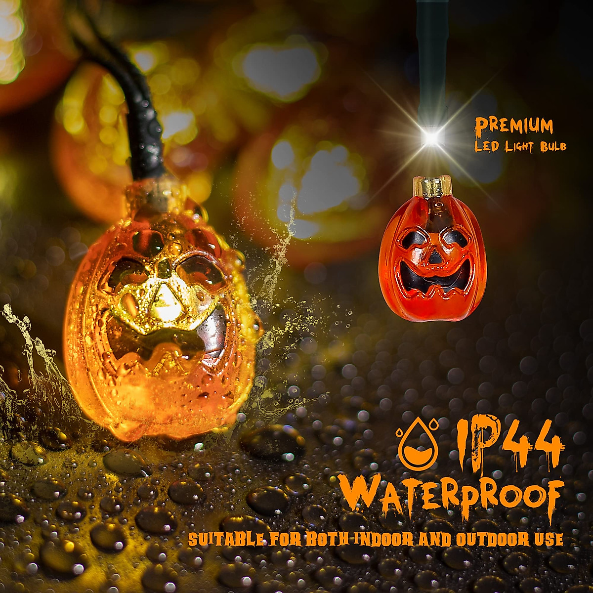 Oopswow 2 Pack Solar Powered Halloween Pumpkin String Lights, 20ft, 30 LEDs, 8 Lighting Models, Waterproof, Indoor/Outdoor Use