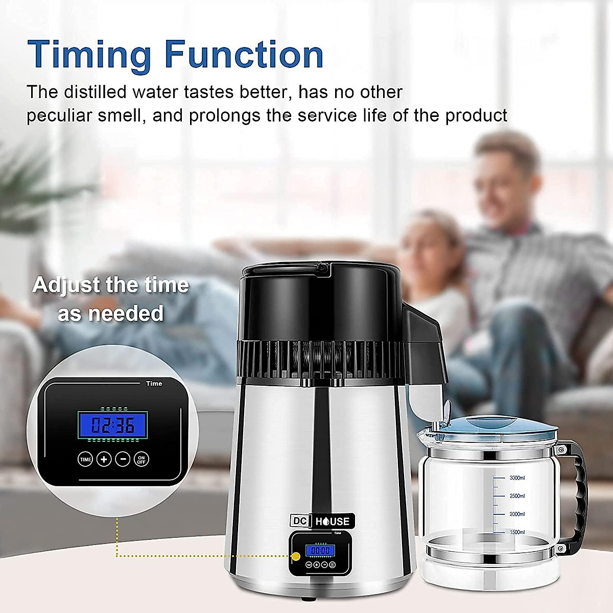 ECO-WORTHY 1 Gallon Water Distiller Timeable Pure Water Distillation with 304 Stainless Steel Filter and CNC Timing LCD Display for Home Countertop 110V