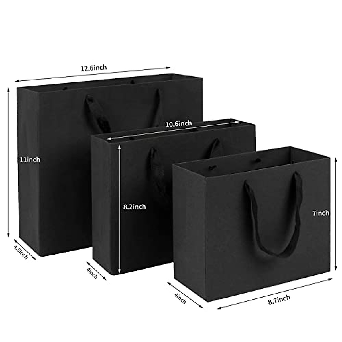 MFDSJ 21 Pcs Black Paper Gift Bags, 3 Sizes Combination Kraft Paper Handle Bags for Present, Shopping and Party