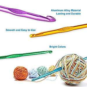 Vodiye 37 PCS Crochet Hooks Set, High Quality Coloured Aluminum Ergonomic Handle Crochet, Hook Needles for Arthritic Hands, with Stitch Markers and Large-Eye Blunt Needles