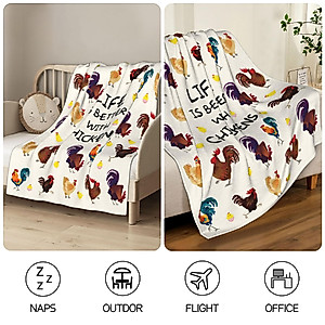 Chicken Blanket Rooster Flannel Throw Blanket 60"x50" Fall Blanket for Adult and Kids Decorative Blankets Funny Soft Cozy Blanket