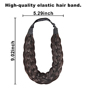 Coolcos Elastic Synthetic Chunky Hair Braid 5 Strands Braids Hair Headbands Plaited Braided Headband (Dark Brown As Image)