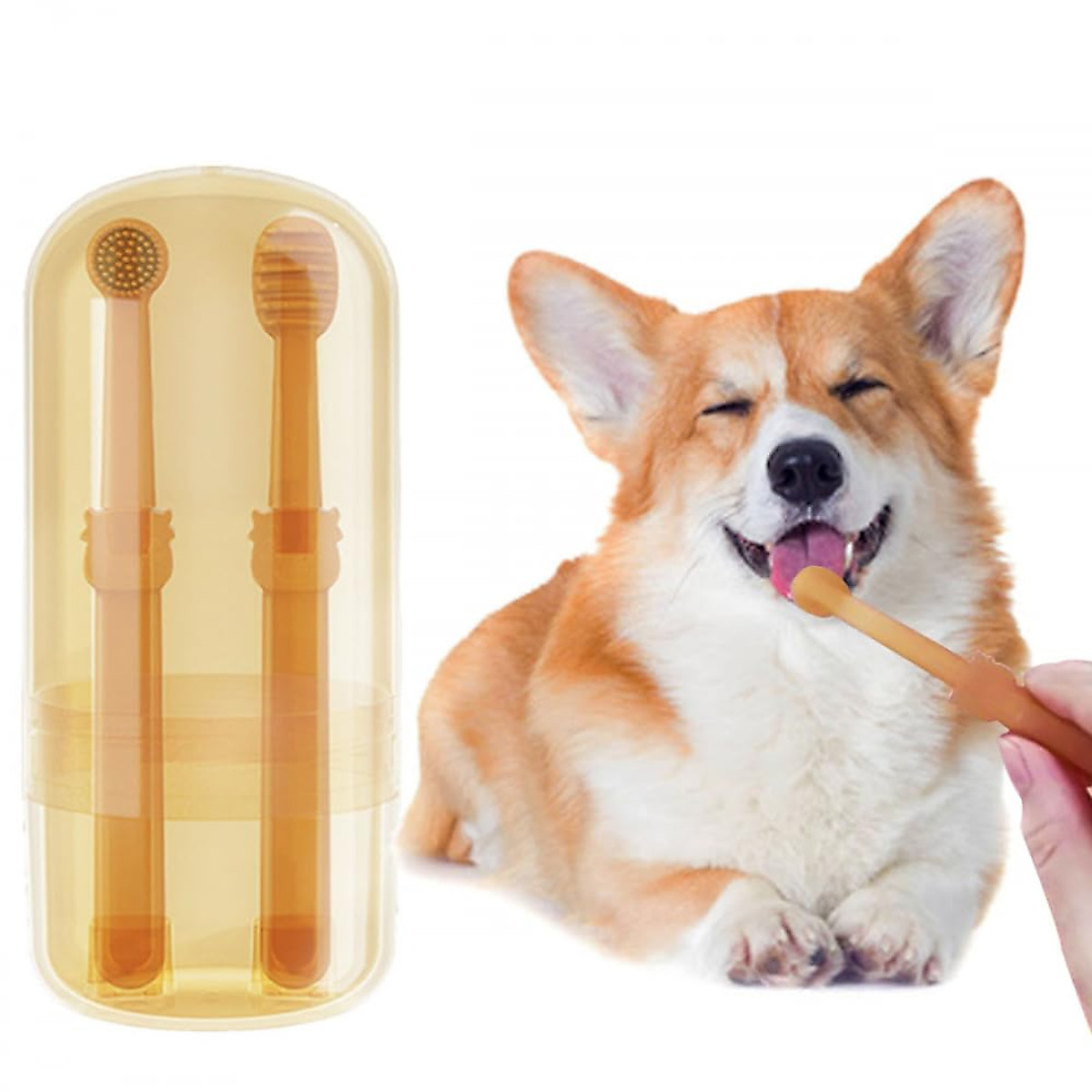 Weiara Toothbrush for Dogs，No Damage to Gums Soft Silicone Cat Toothbrush 2PCS (Tongue Brush + Toothbrush Set) Puppy Toothbrush Cleans Teeth Stains Easily - for Small, Medium and Large Pets