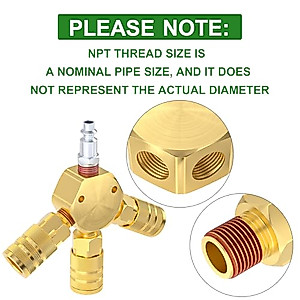 Taisher 3-Way 1/4 Inch NPT Hex Style Air Manifold with 3 Pieces Brass Industrial Coupler and Plug, Air Compressor Hose Accessories Quick Connect Fittings Air Splitter