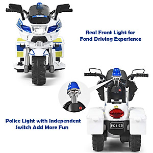 Costzon Kids Ride on Police Motorcycle, 6V Battery Powered Motorcycle Trike w/Horn, Headlight Police Light, 3-Wheel Design, Forward/Reverse, ASTM Certification, Gift for Boys Girls (White)