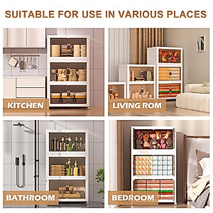 Hvozwi 408QT Collapsible Storage Bins with Lids, Closet Organizer and Storage Drawer with Wheels, Stackable Storage Bins, Plastic Folding Storage Cabinet Cube for Home Office Dorm Room