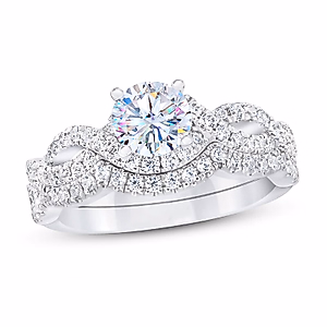 1-1/2 Carat (ctw) Bridal Set Moissanite engagement rings for women Platinum Plated Silver ring Moissanite rings - 6