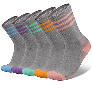 COOPLUS Womens Athletic Crew Socks 5 Pairs Outdoor Recreation Socks Performance Wicking Cushion Mid-Calf Socks