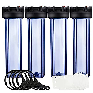 Geekpure 20 Inch Clear Whole House Water Filter Housing with Wrench Bracket -4.5" x 20" - 1" NPT Brass Port (4)