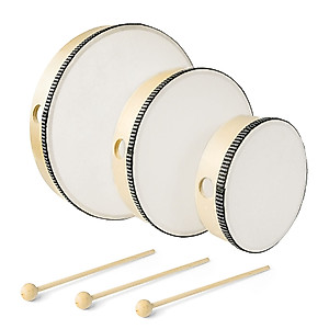 KEJJNYER Hand Drums with Drum Stick, 10 8 6 Inch Hand Drums for Adults Percussion Wood Frame Drum Musical Instrument for Party Class Home Supplies