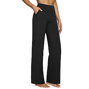 G4Free Wide Leg Pants Woman Yoga Pants with Pockets Loose Casual Palazzo Fashion Sweatpants Stretch Dress Work Clothes(Black,XL,31")