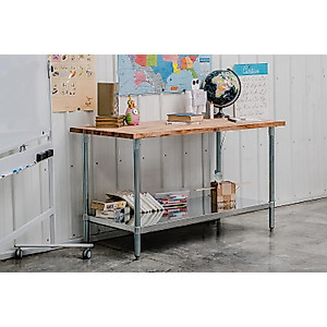 John Boos JNS10 Maple Top Work Table with Galvanized Steel Base and Adjustable Galvanized Lower Shelf, 60" Long x 30" Wide x 1-1/2" Thick